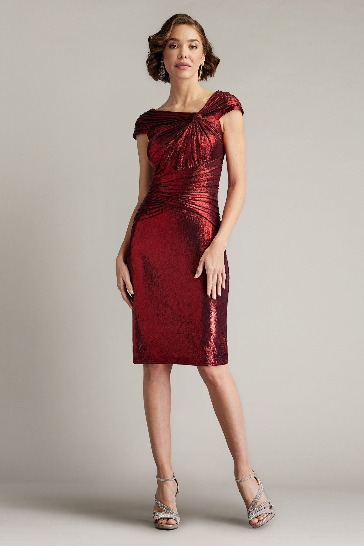 TADASHI SHOJI Tadashi Shoji Metallic Twist-Drape Knee-Length Dress